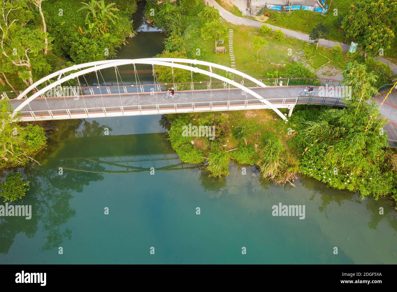 Landscape of path over water in aerial view Stock Photo - Alamy