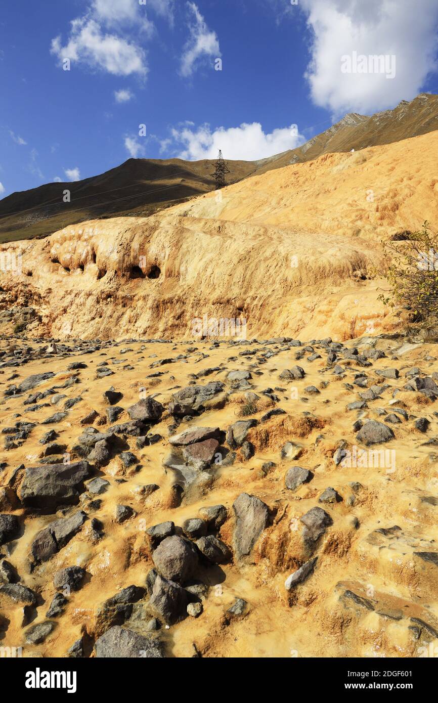 Travertines of Jvari Pass in Kazbegi National Park, Georgia Stock Photo ...