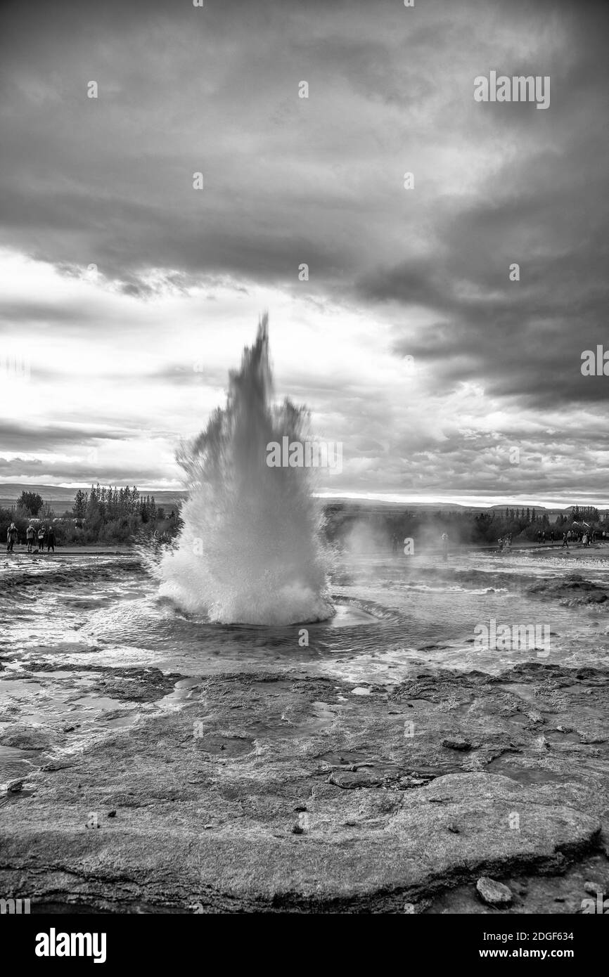 Erupting hot spring geysir Black and White Stock Photos & Images - Alamy