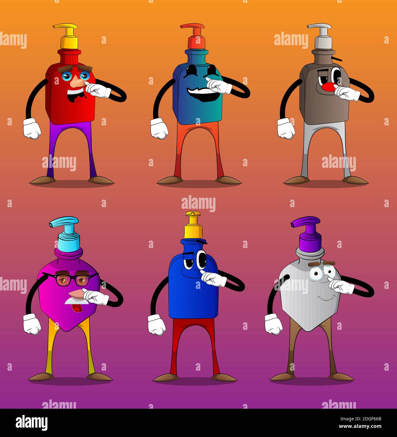 Cartoon bottle of hand sanitizer gel for hygiene with face, with ...