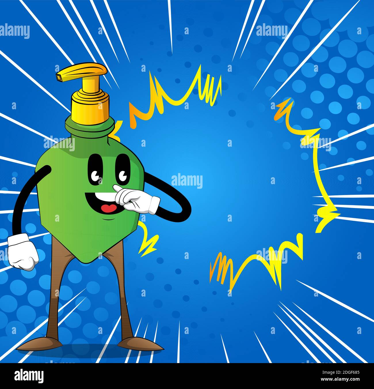 Cartoon bottle of hand sanitizer gel for hygiene with face, with ...