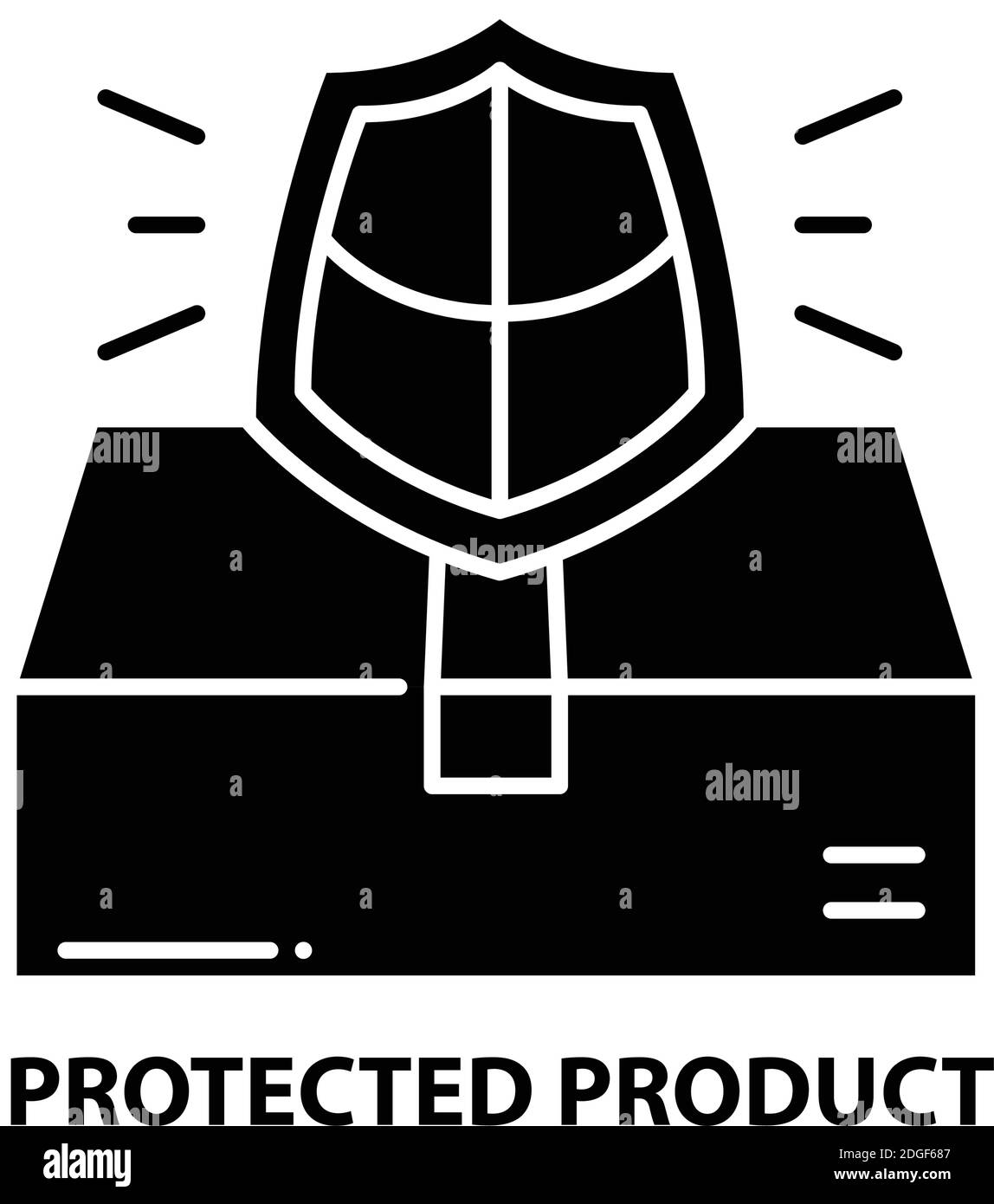 protected product icon, black vector sign with editable strokes ...