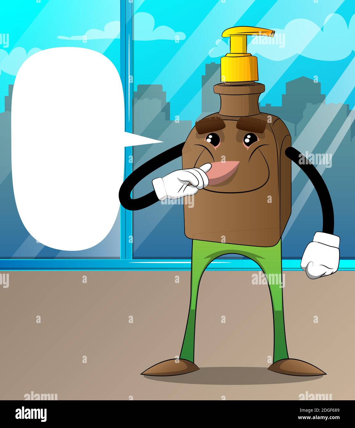 Cartoon bottle of hand sanitizer gel for hygiene with face, with ...