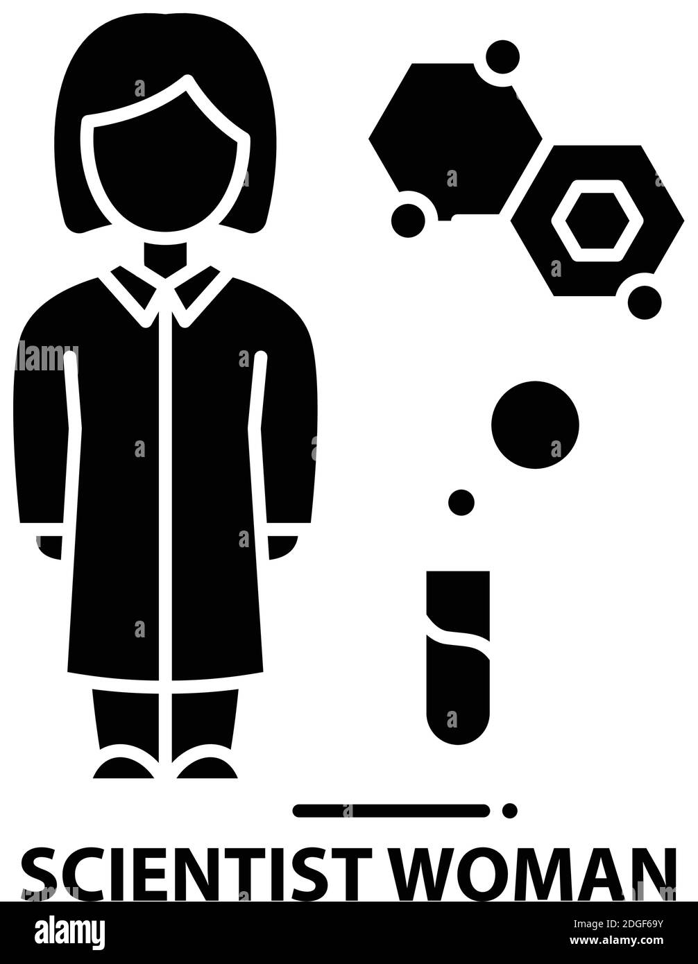 scientist woman icon, black vector sign with editable strokes, concept ...