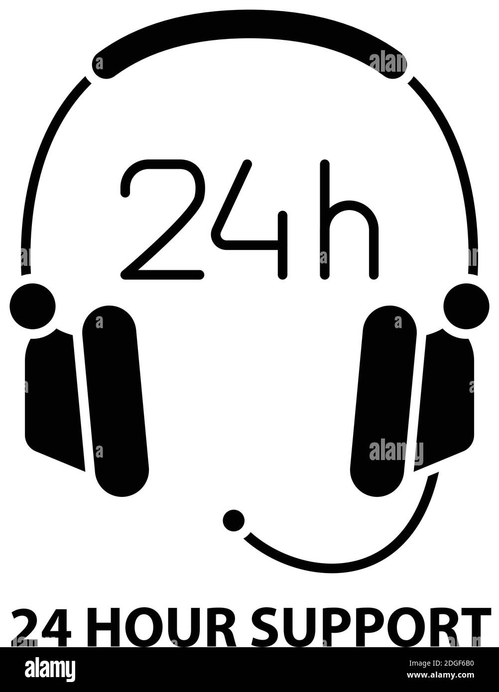 24 hour support icon, black vector sign with editable strokes, concept ...
