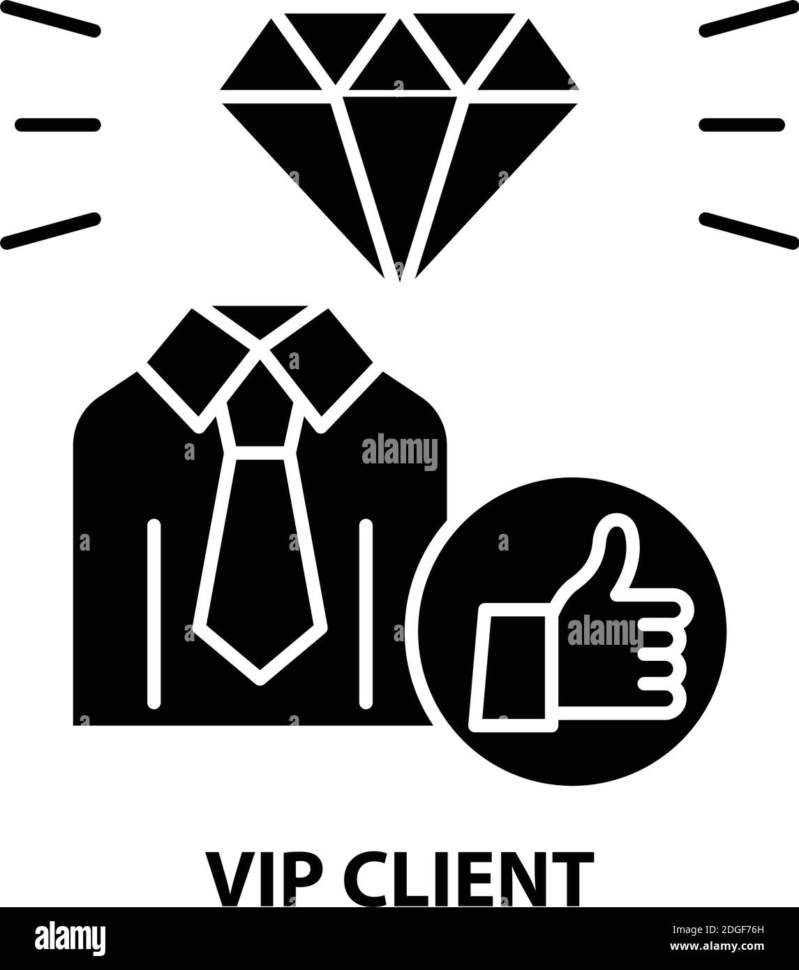 vip client icon, black vector sign with editable strokes, concept ...