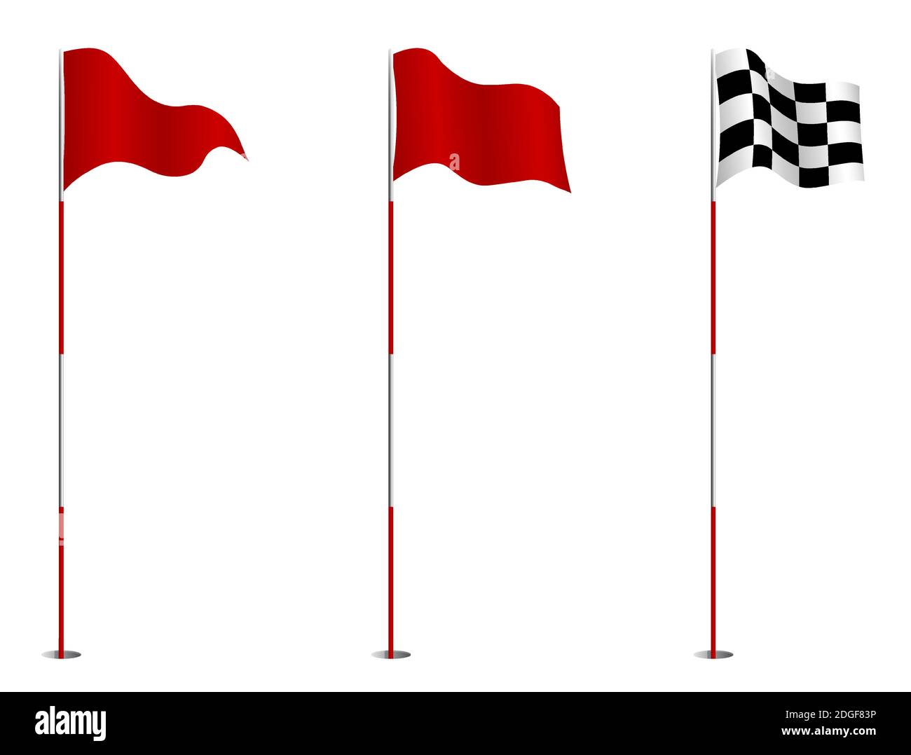 Triangular Red And Finishing Golf Flag On Pole Golf Hole On Course