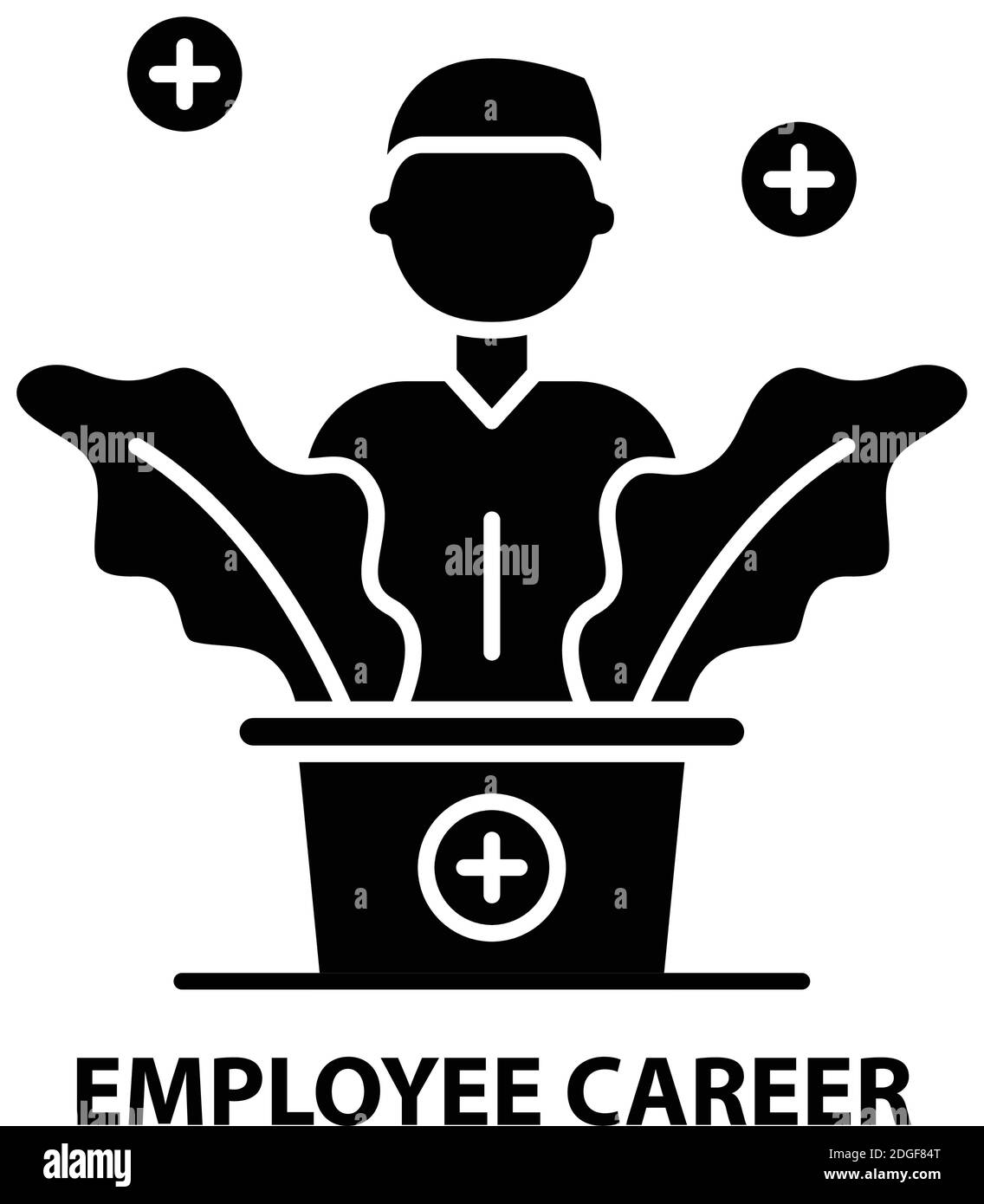 employee career icon, black vector sign with editable strokes, concept ...