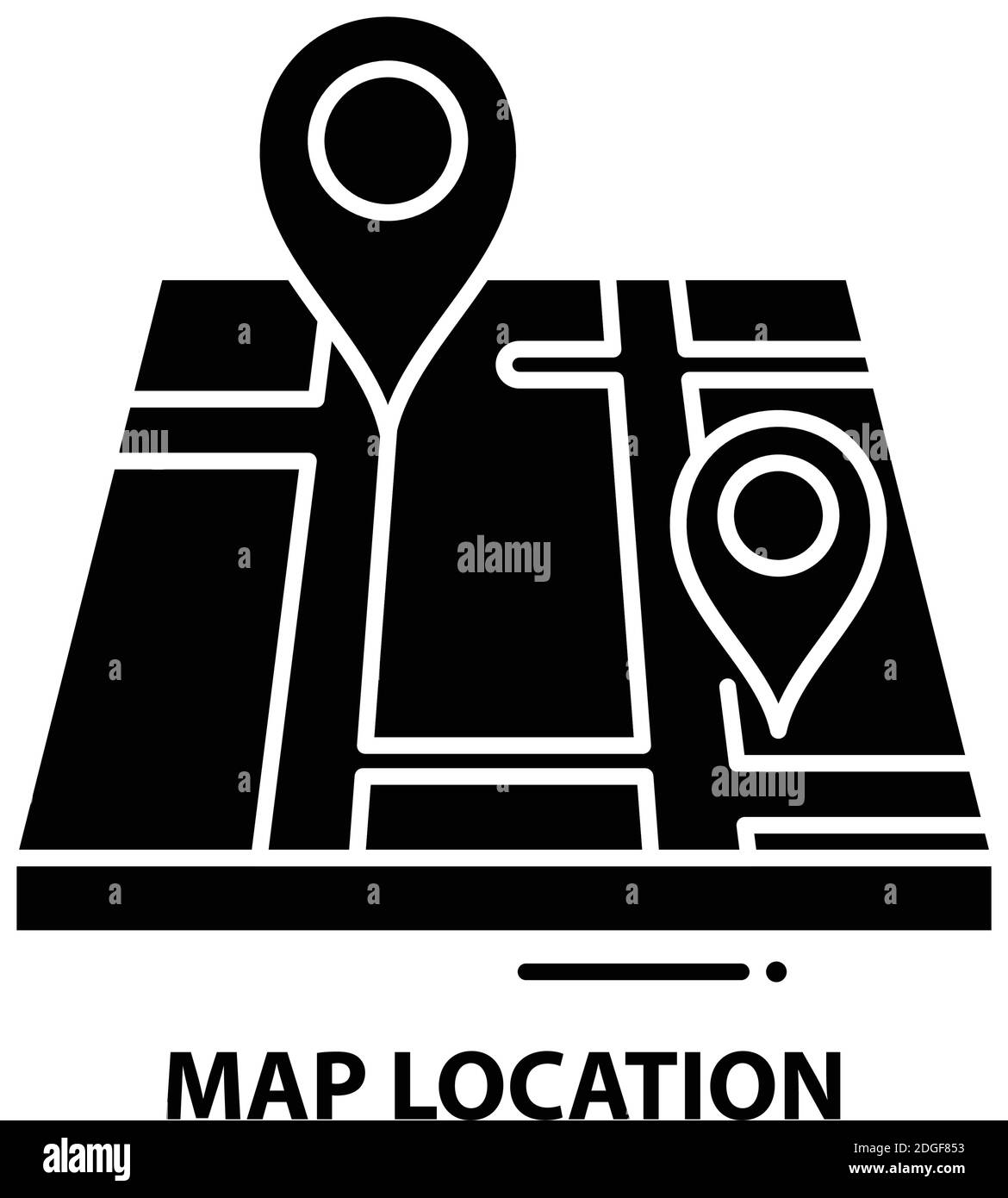 map location icon, black vector sign with editable strokes, concept ...