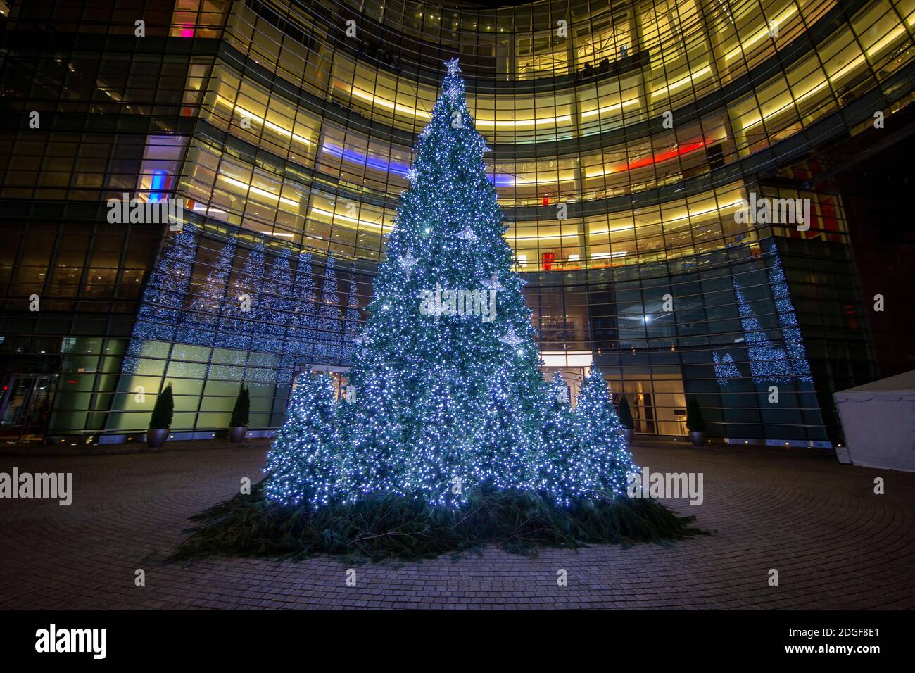 The Christmas tree outside the Bloomberg Tower on Beacon Court in New ...
