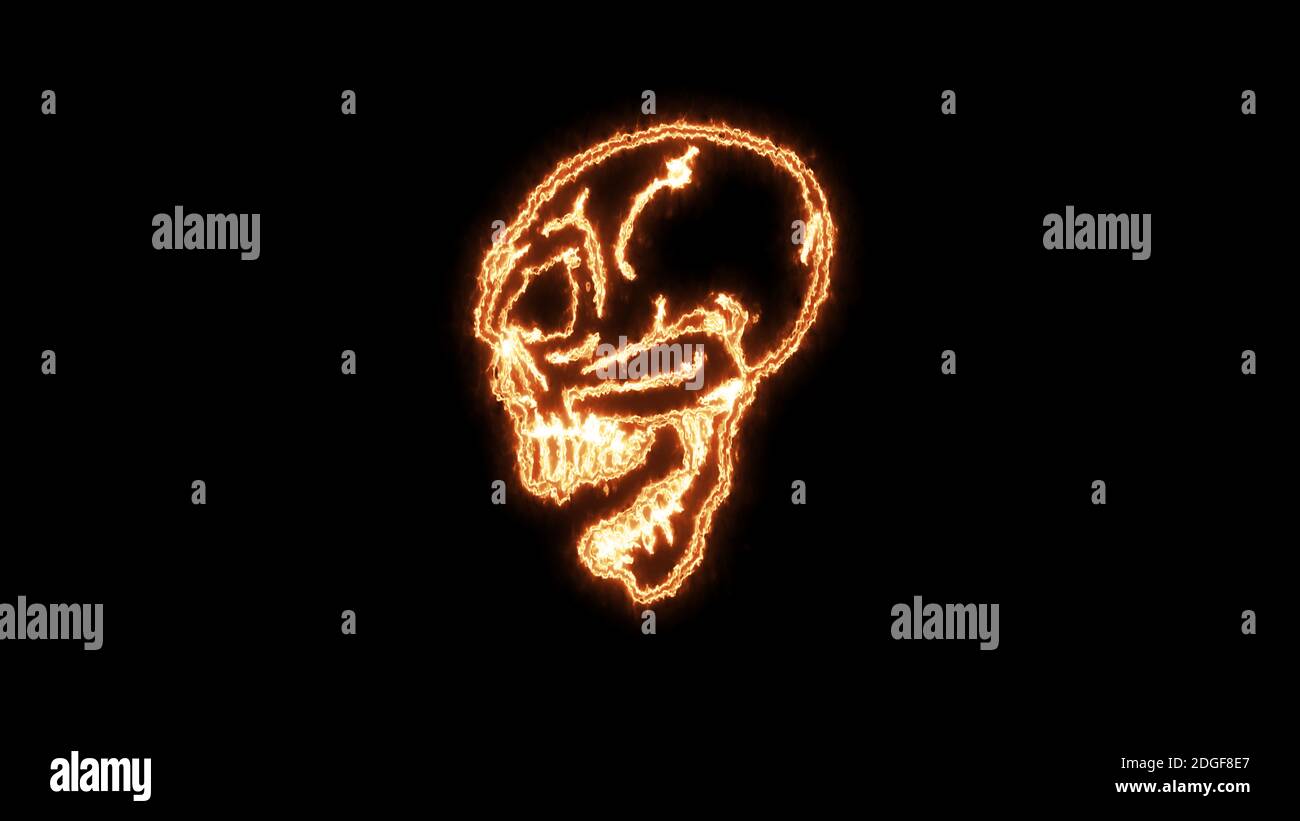 Fire burning skull. Devilish Skull burning Hell with scary, halloween ...