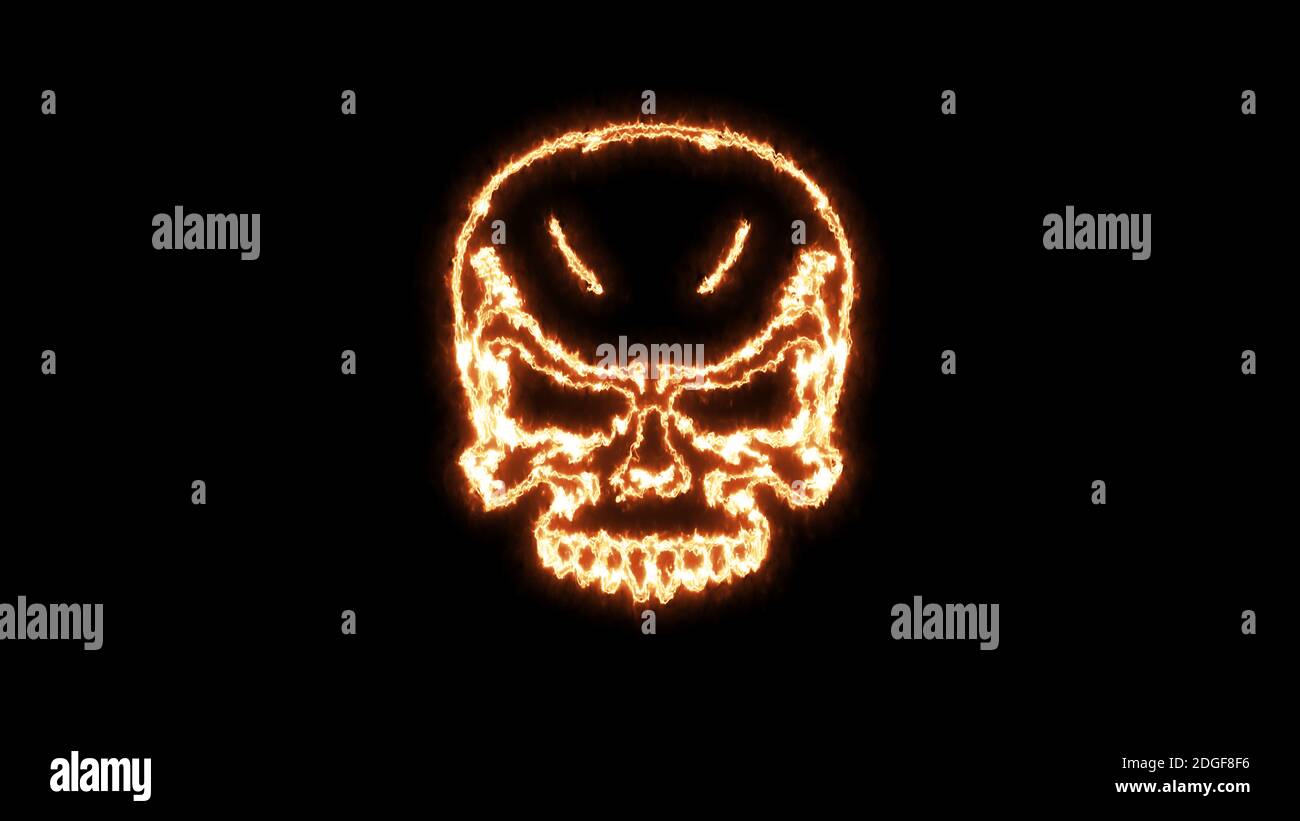 Fire burning skull. Devilish Skull burning Hell with scary, halloween ...