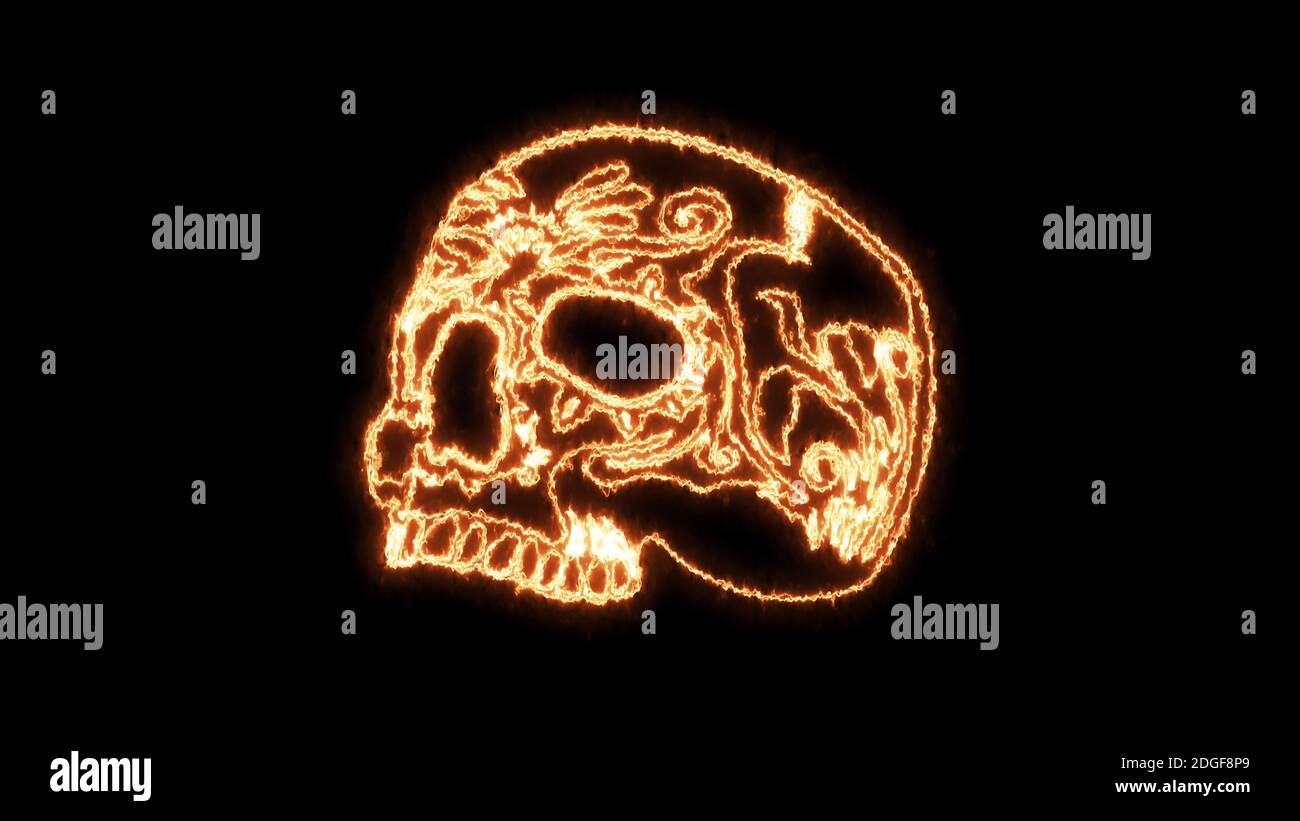 Fire burning skull. Devilish Skull burning Hell with scary, halloween ...