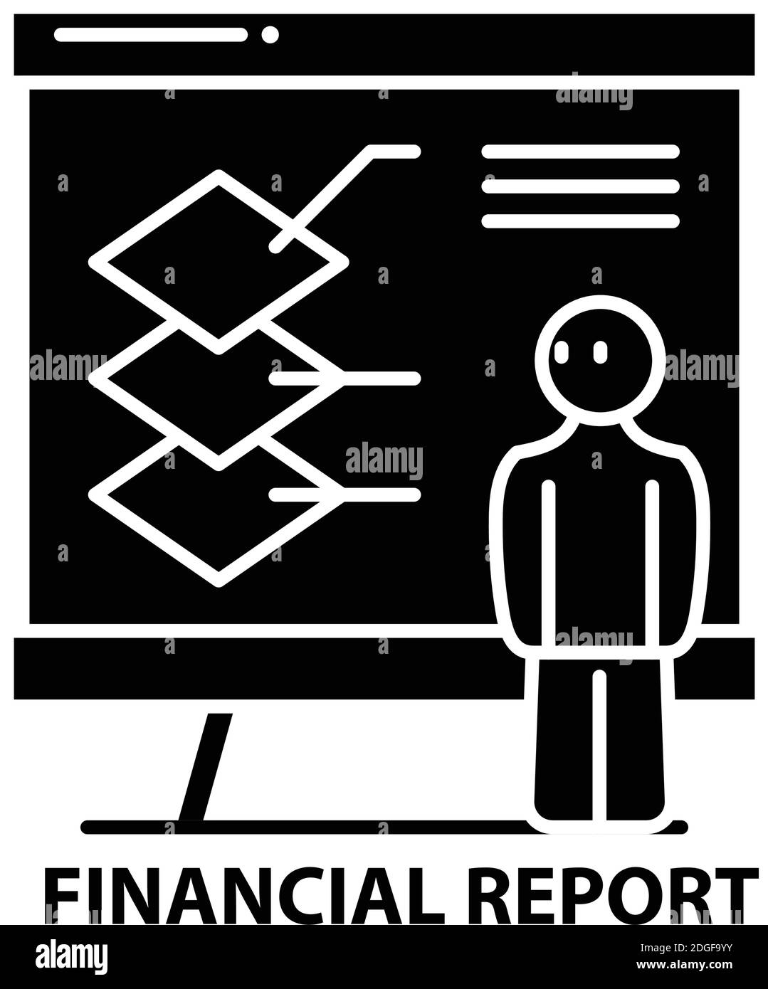 financial report sign icon, black vector sign with editable strokes ...