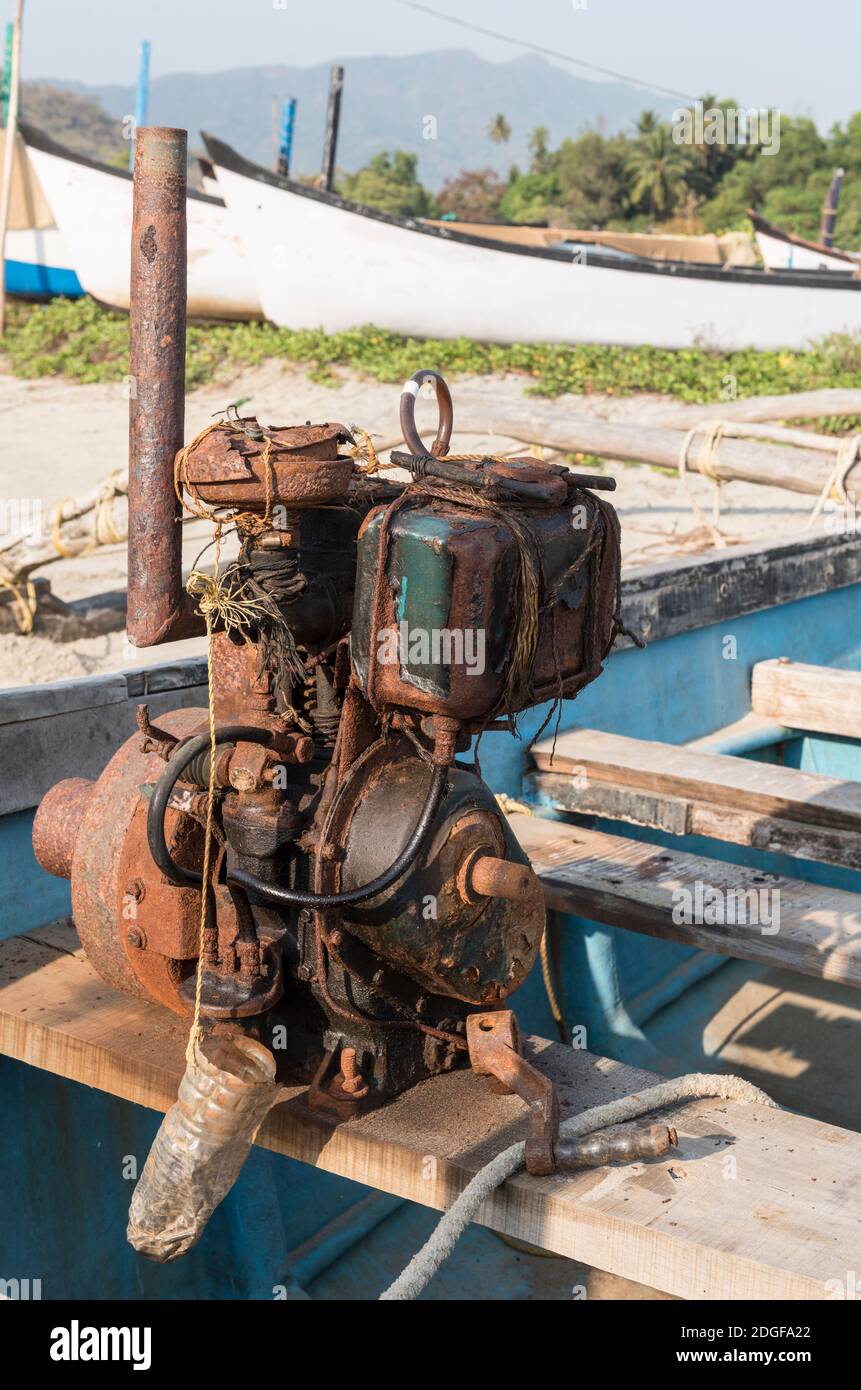 Old outboard motor with exhaust pipe rusted from sea water Stock Photo ...