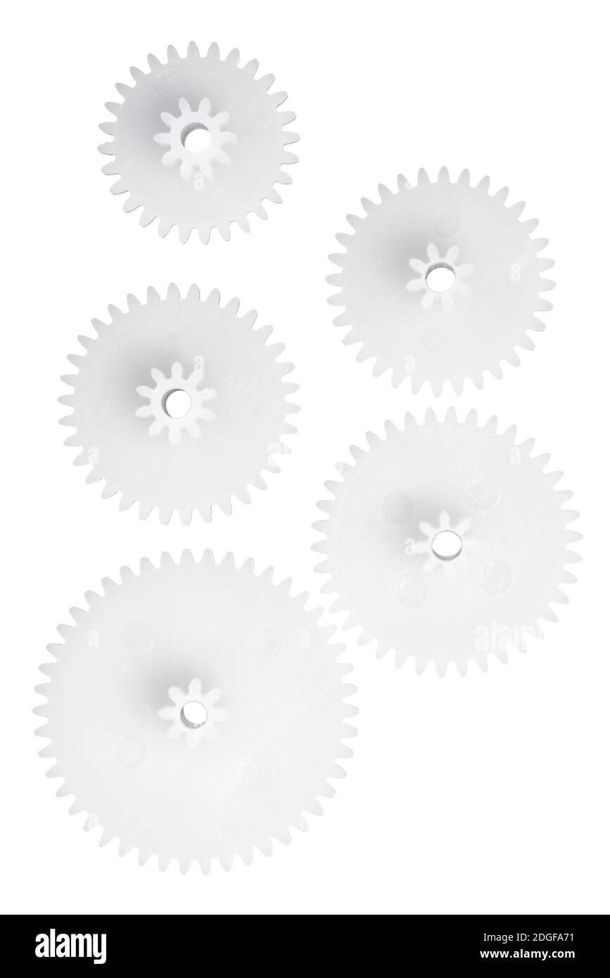 White gear wheels isolated over white background Stock Photo - Alamy