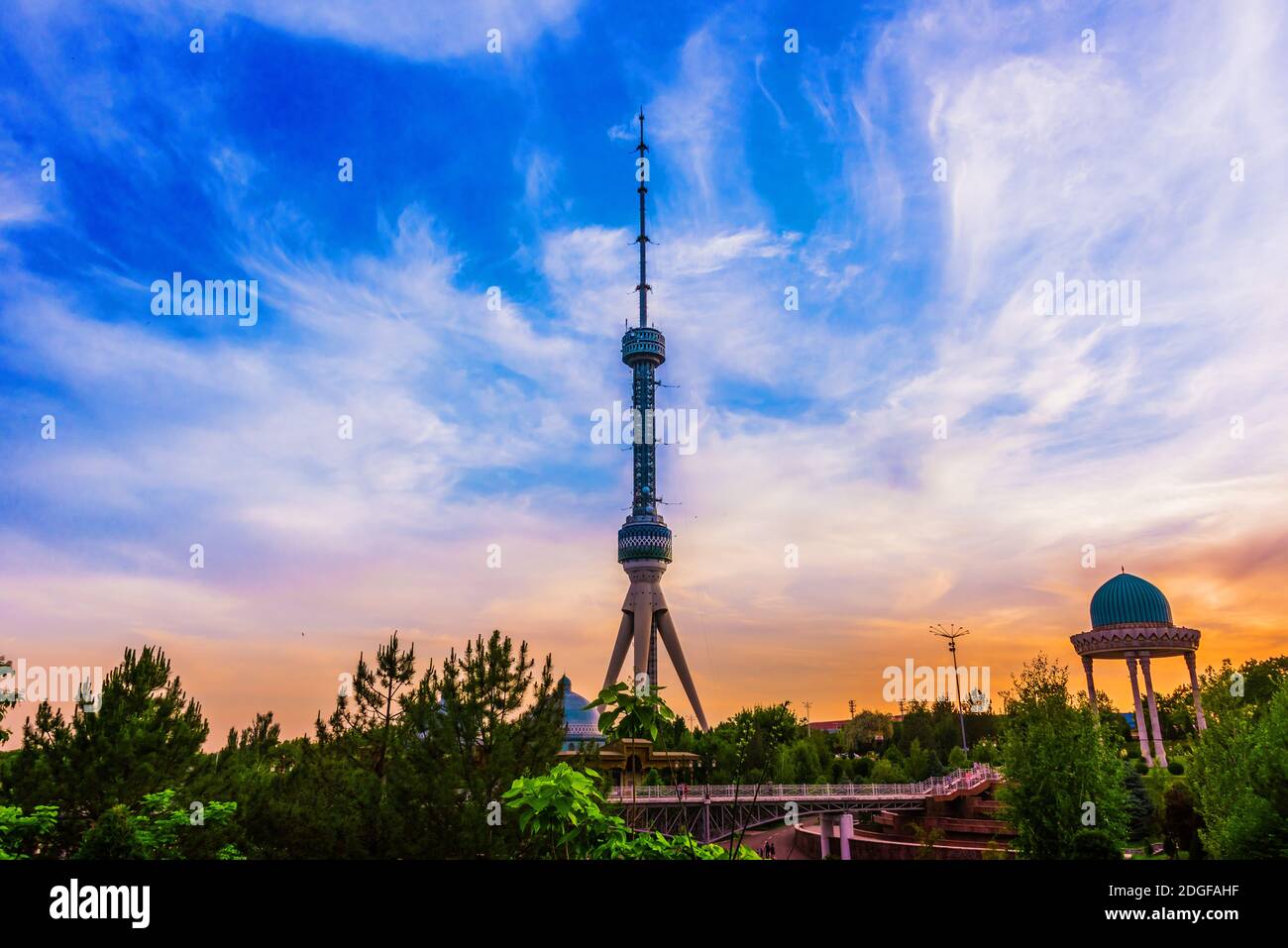 Tashkent Television Tower seen from the park at the Memorial to the ...