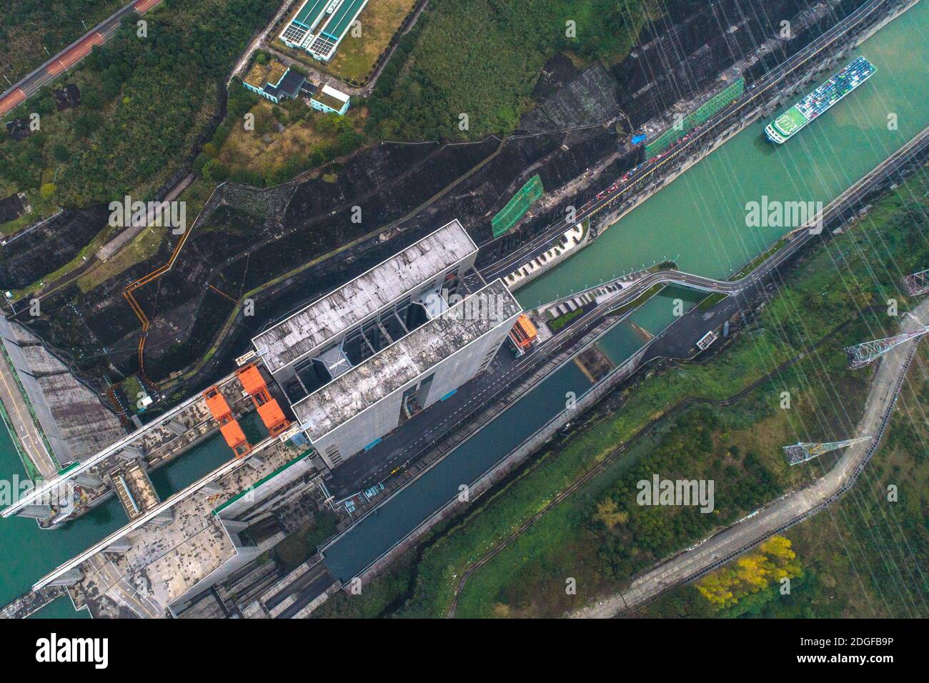 Aerial view of the Three Gorges Dam in Yichang city, central China's ...