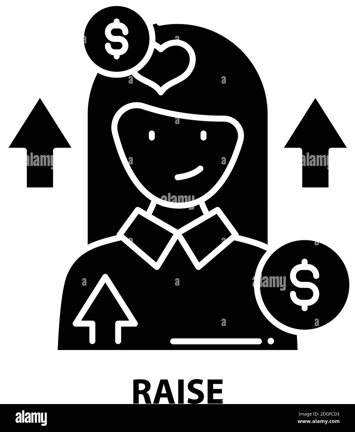 raise icon, black vector sign with editable strokes, concept ...