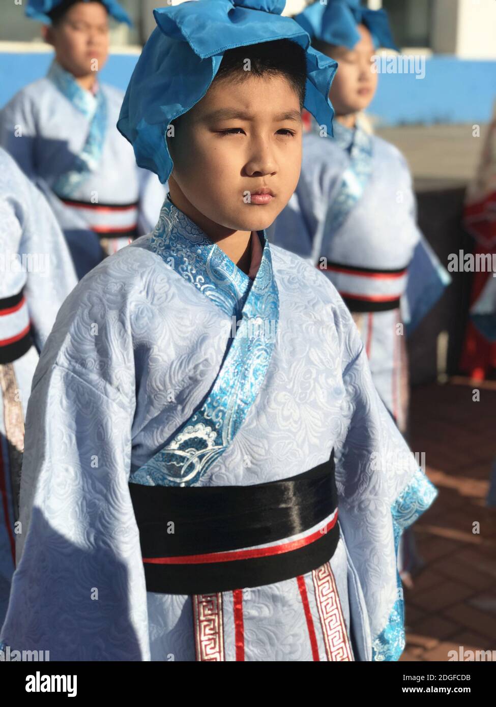 Primary school students dressed in Hanfu, a traditional Chinese folk ...