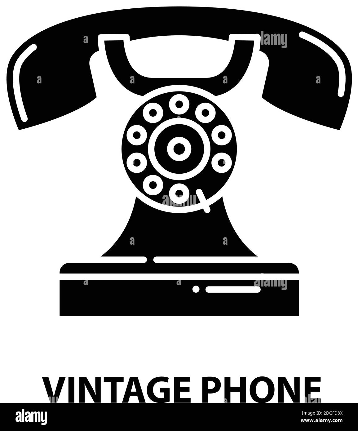 vintage phone icon, black vector sign with editable strokes, concept ...