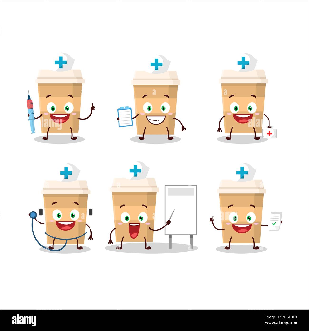 Doctor profession emoticon with new coffee cup cartoon character ...
