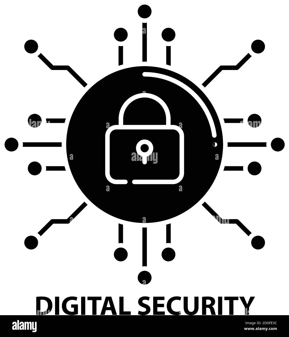 digital security icon, black vector sign with editable strokes, concept ...