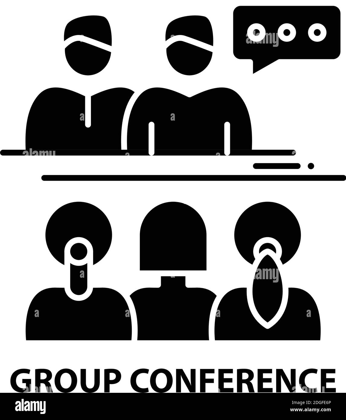 group conference icon, black vector sign with editable strokes, concept ...