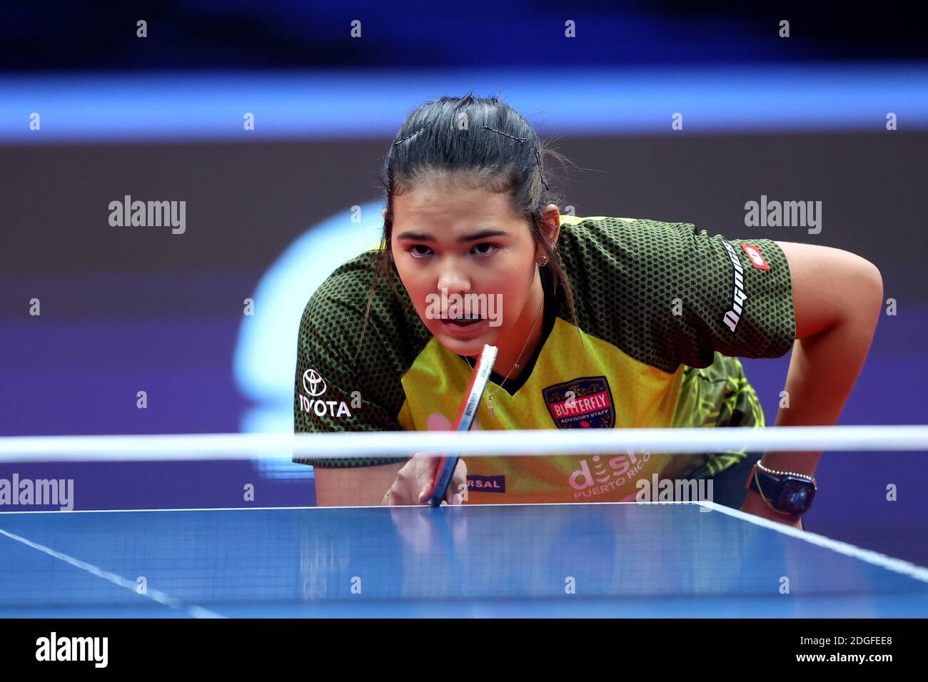 Puerto Rican table tennis player Adriana Diaz plays against Taiwanese ...