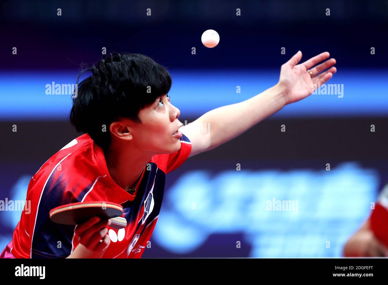 Taiwanese table tennis player Cheng I-ching plays against Puerto Rican ...