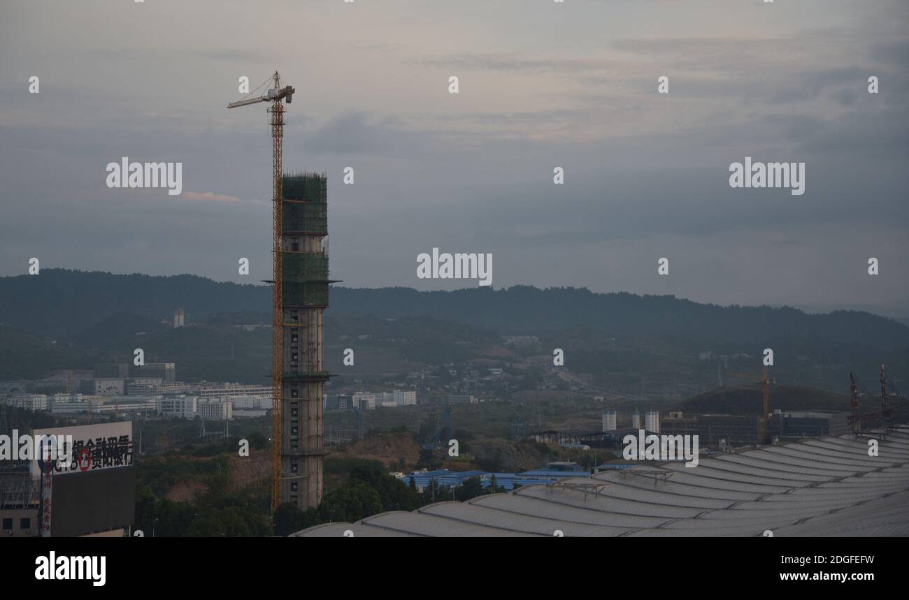 An aerial view of the dome of the T3 terminal of Guiyang Airport in ...