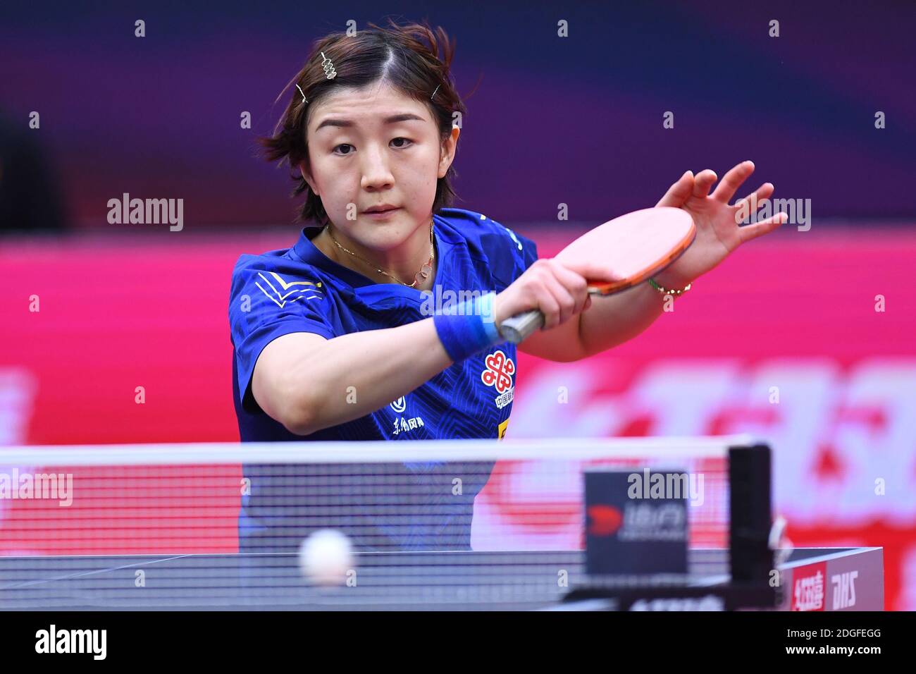 Chinese table tennis player Chen Meng plays against Romanian table ...