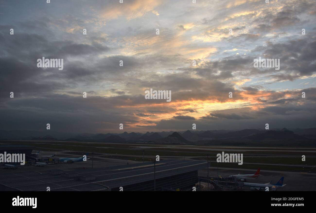An aerial view of the dome of the T3 terminal of Guiyang Airport in ...