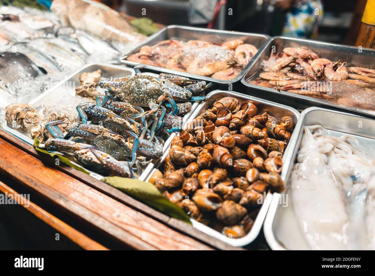 Fresh seafood,Fish, shrimp, shellfish in a restaurant on the island ...