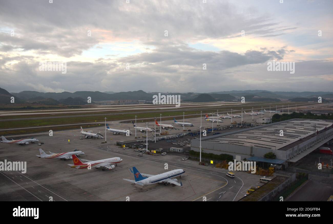 An aerial view of the dome of the T3 terminal of Guiyang Airport in ...