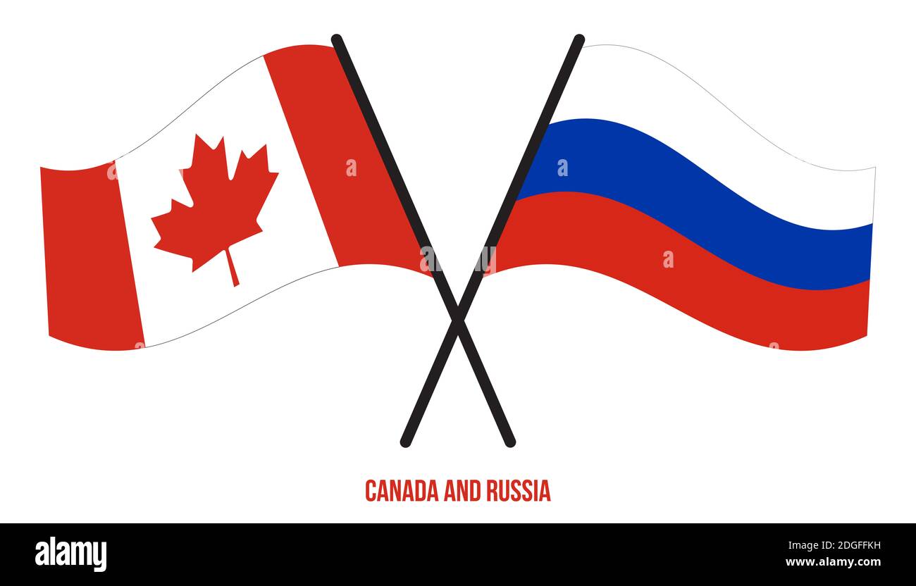 Canada and Russia Flags Crossed And Waving Flat Style. Official ...