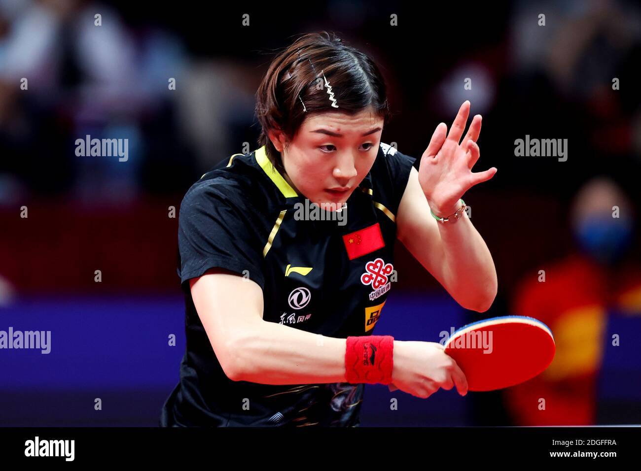 Chinese table tennis player Chen Meng plays against Chinese table ...