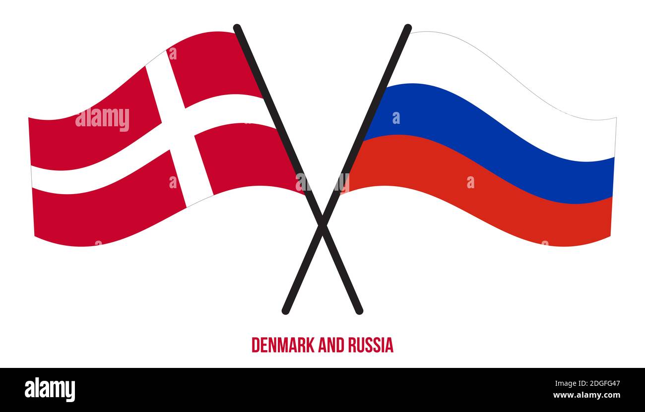 Denmark and Russia Flags Crossed And Waving Flat Style. Official ...