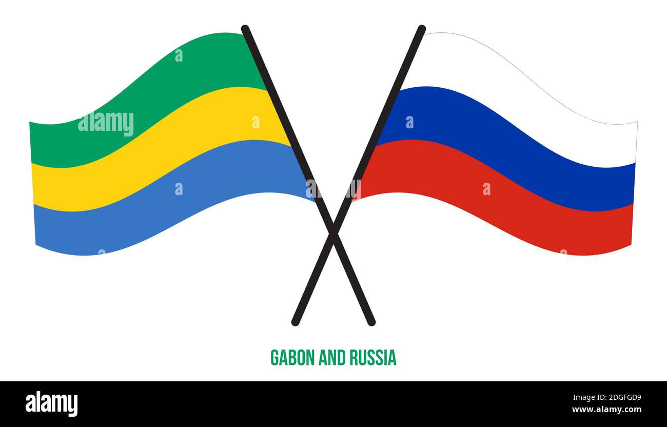 Gabon and Russia Flags Crossed And Waving Flat Style. Official ...