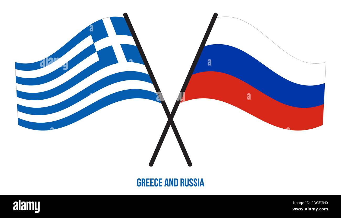 Greece and Russia Flags Crossed And Waving Flat Style. Official ...
