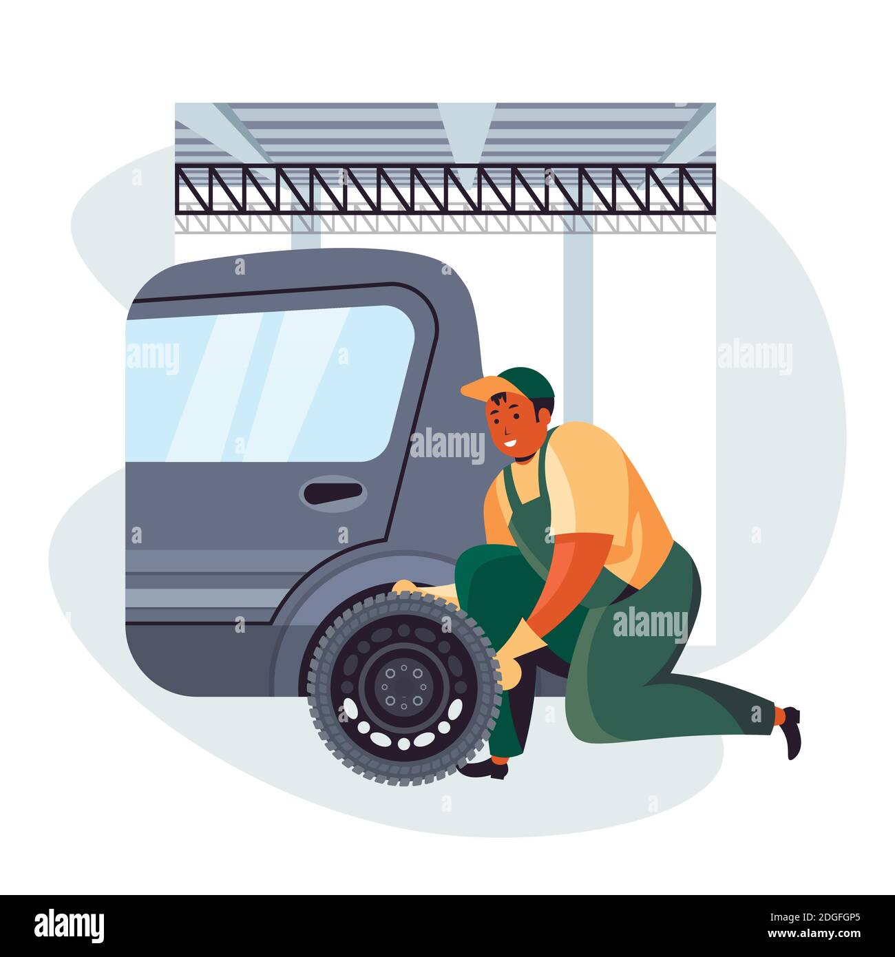 car mechanic changing wheels and repair them tire fitting service ...