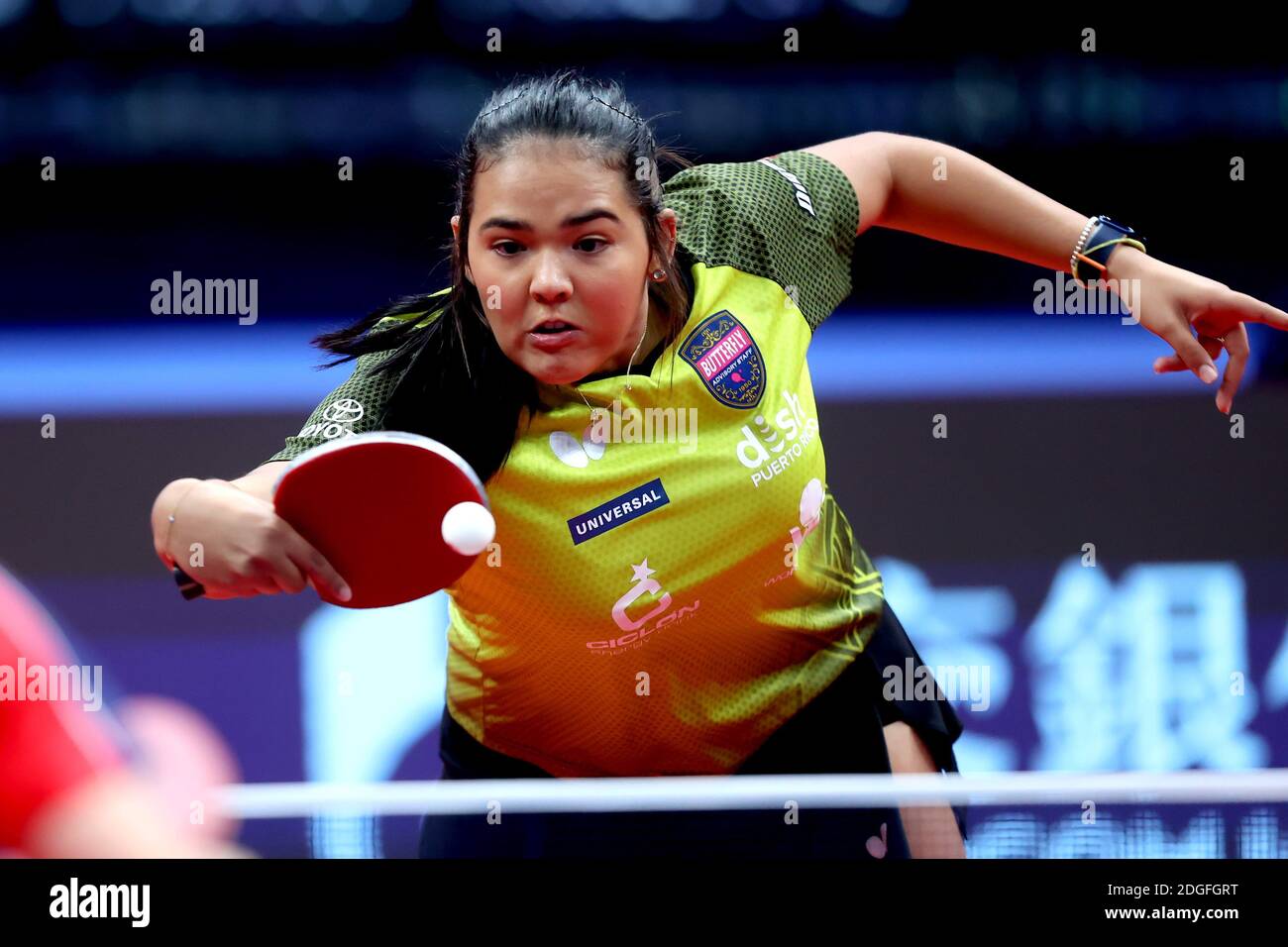Puerto Rican table tennis player Adriana Diaz plays against Taiwanese ...