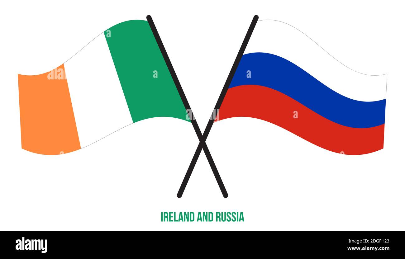 Ireland and Russia Flags Crossed And Waving Flat Style. Official ...