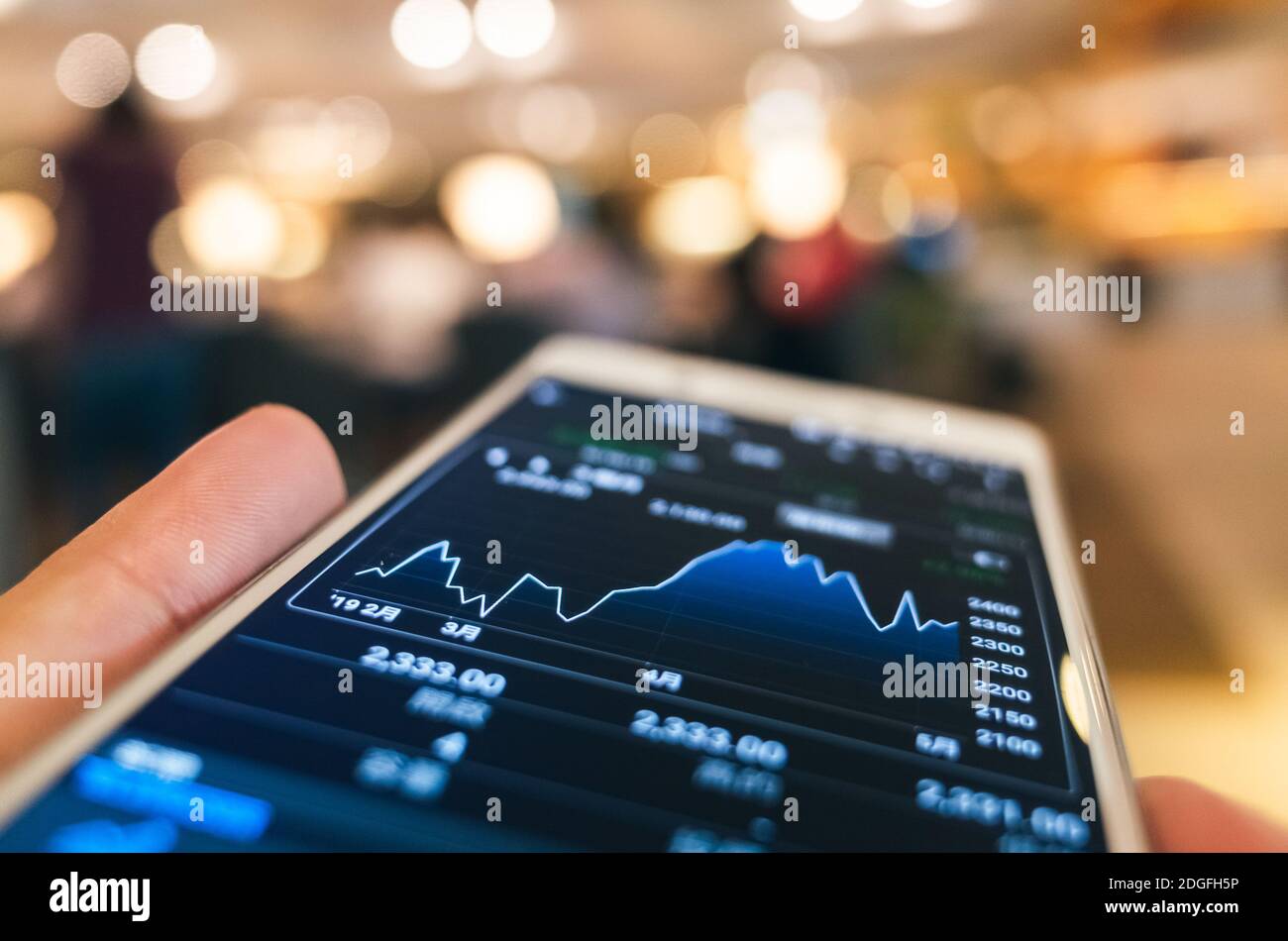 Using a mobile device to check market data Stock Photo - Alamy