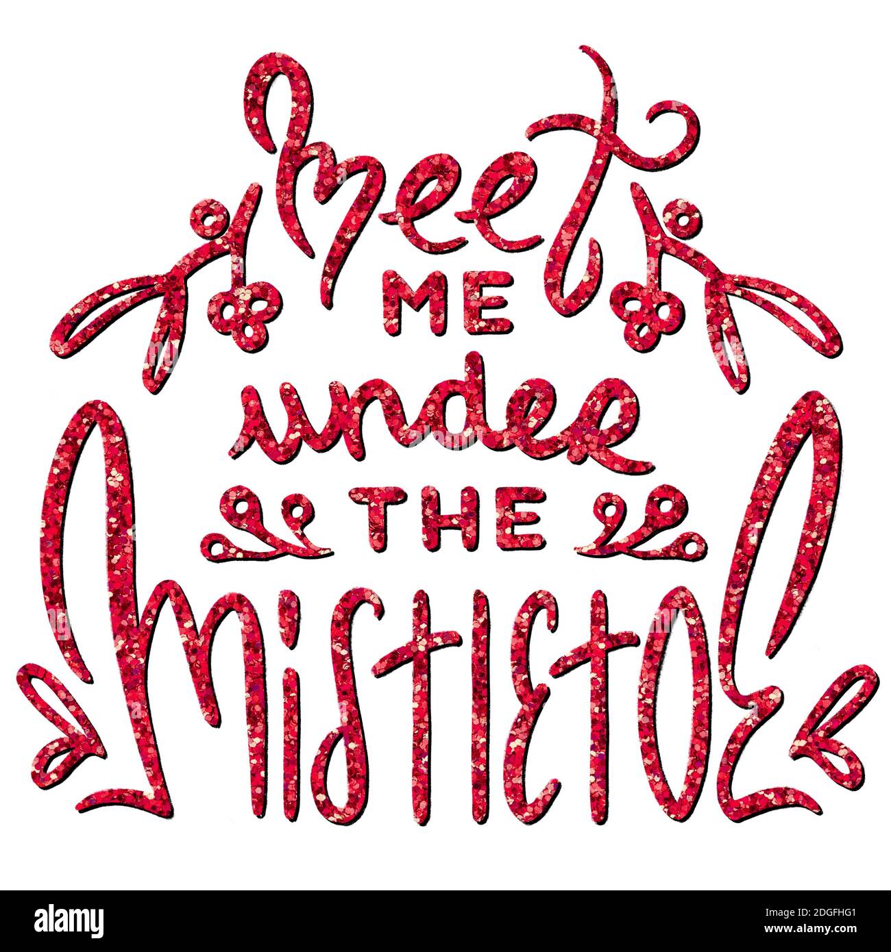 Merry Christmas card with calligraphy Meet me under the Mistletoe ...