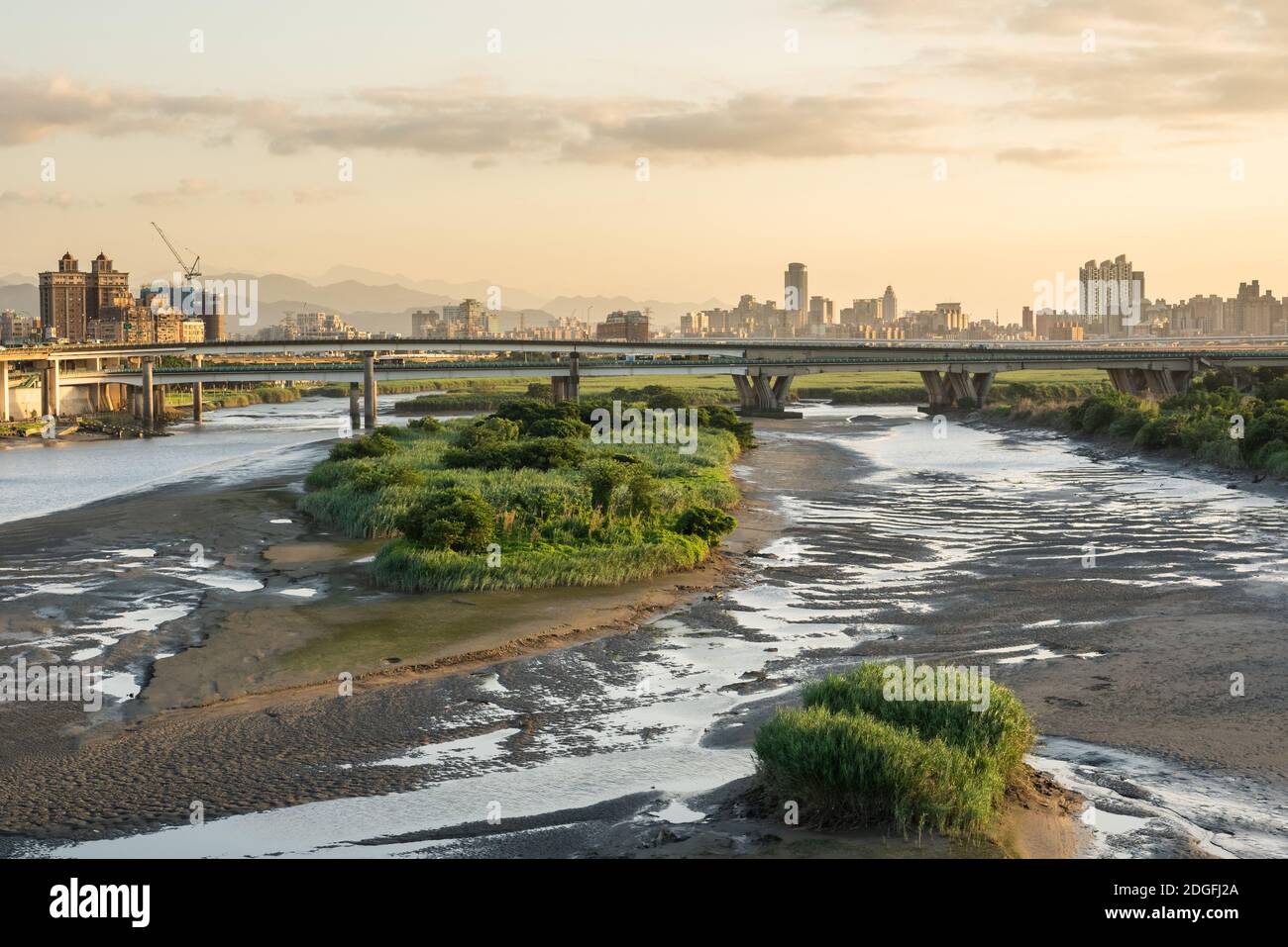 Taipei cityscape of buildings with river Stock Photo - Alamy