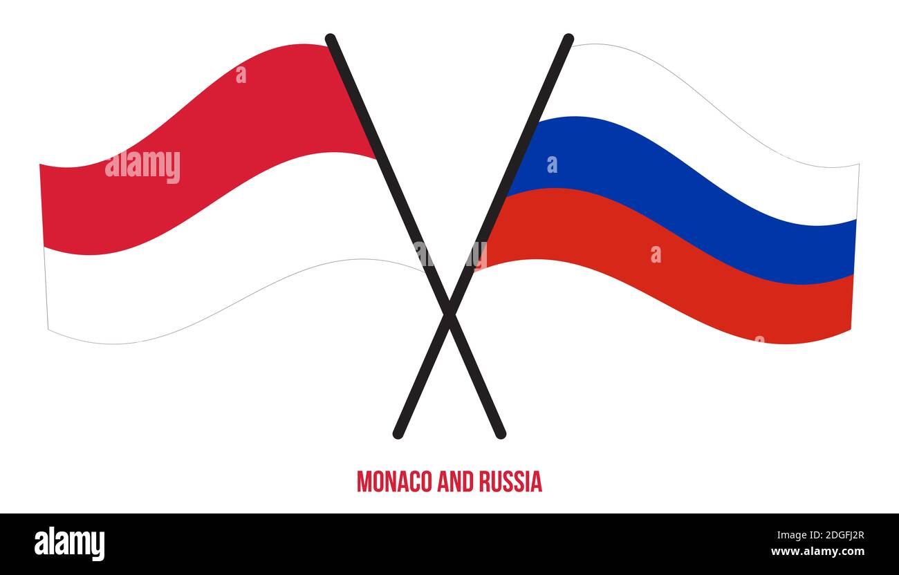 Monaco and Russia Flags Crossed And Waving Flat Style. Official ...