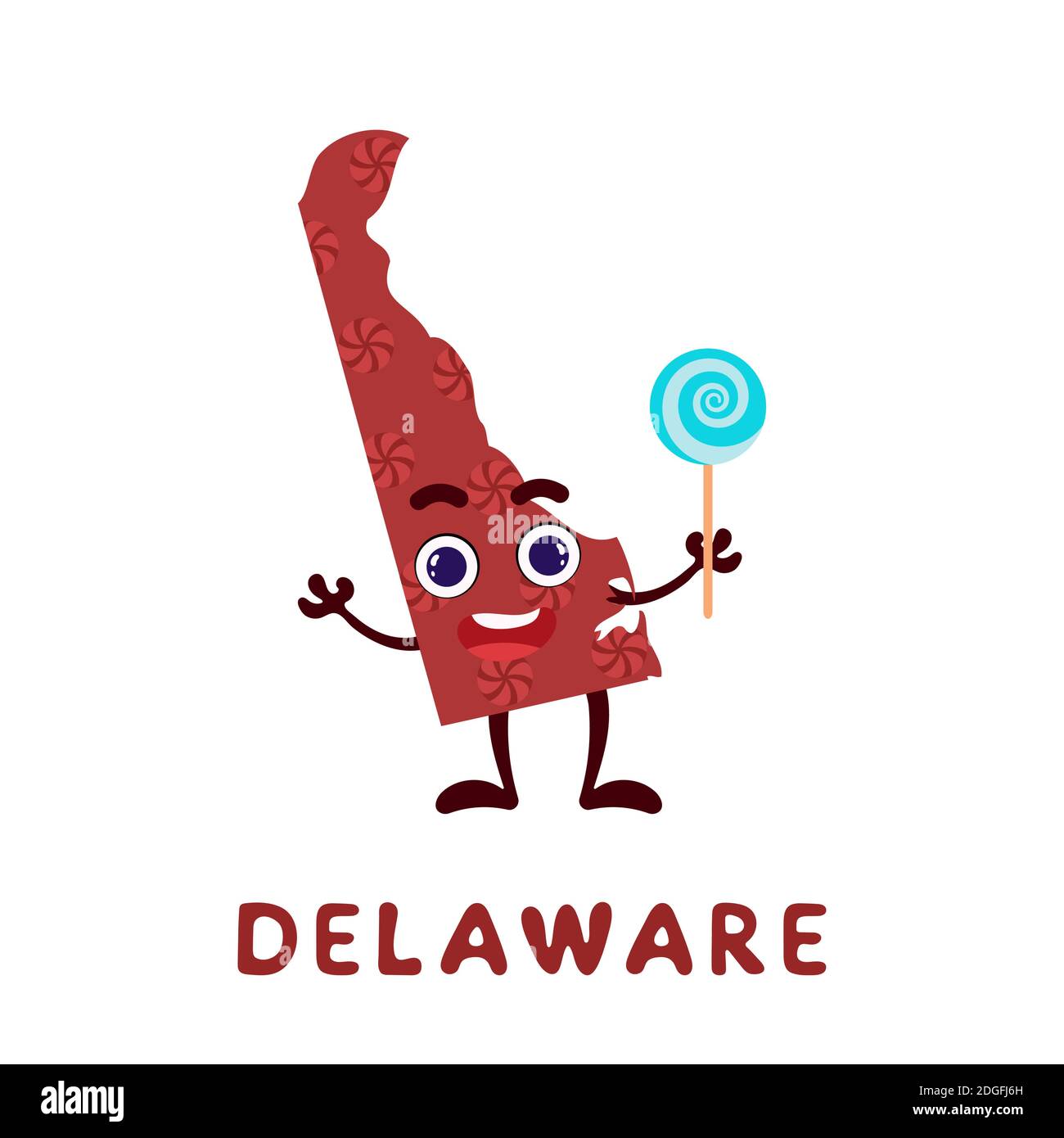 Cute cartoon Delaware state character clipart. Illustrated map of state ...