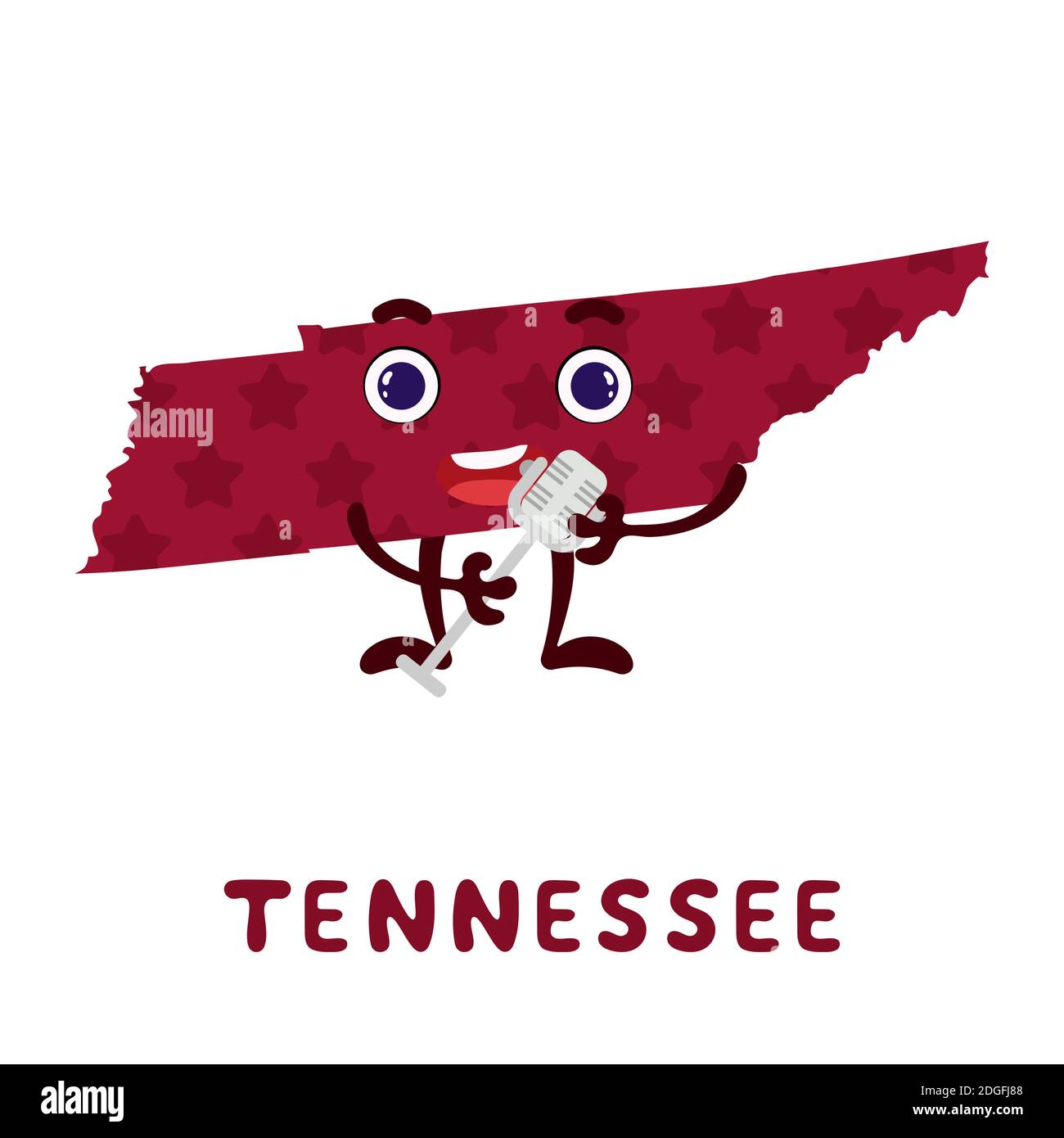 Cute cartoon Tennessee state character clipart. Illustrated map of ...