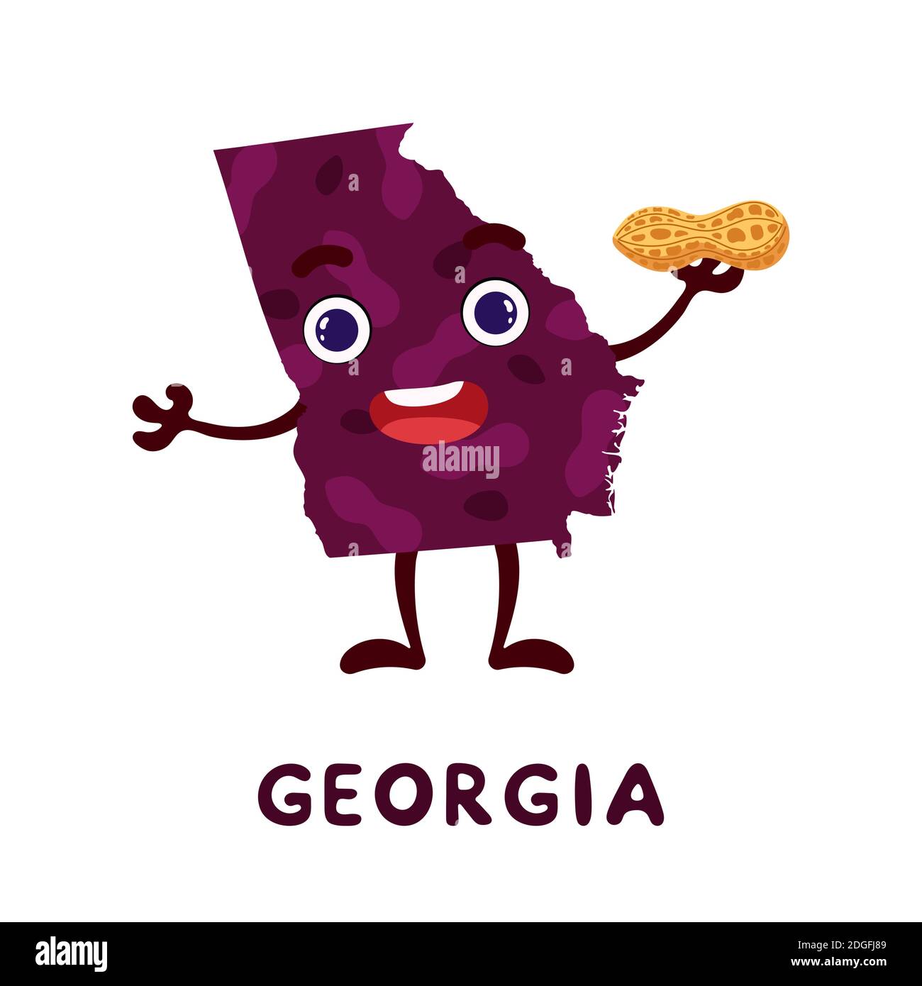Cute cartoon Georgia state character clipart. Illustrated map of state ...